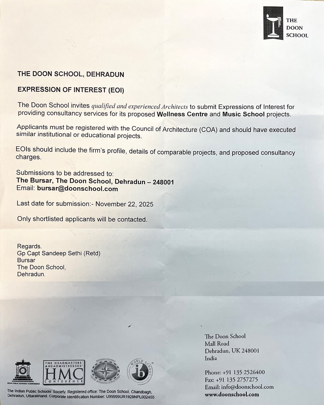 Expression of interest for consultancy services - The Doon School